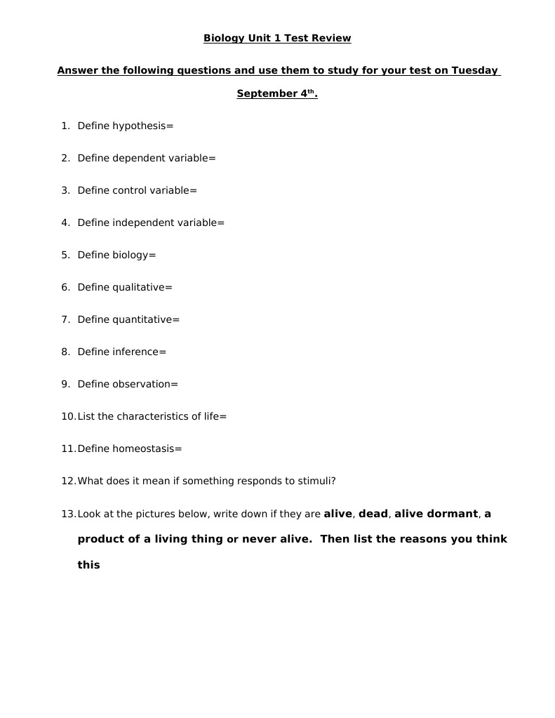 Biology Unit 1 Test Review | PDF | Self-Improvement | Wellness