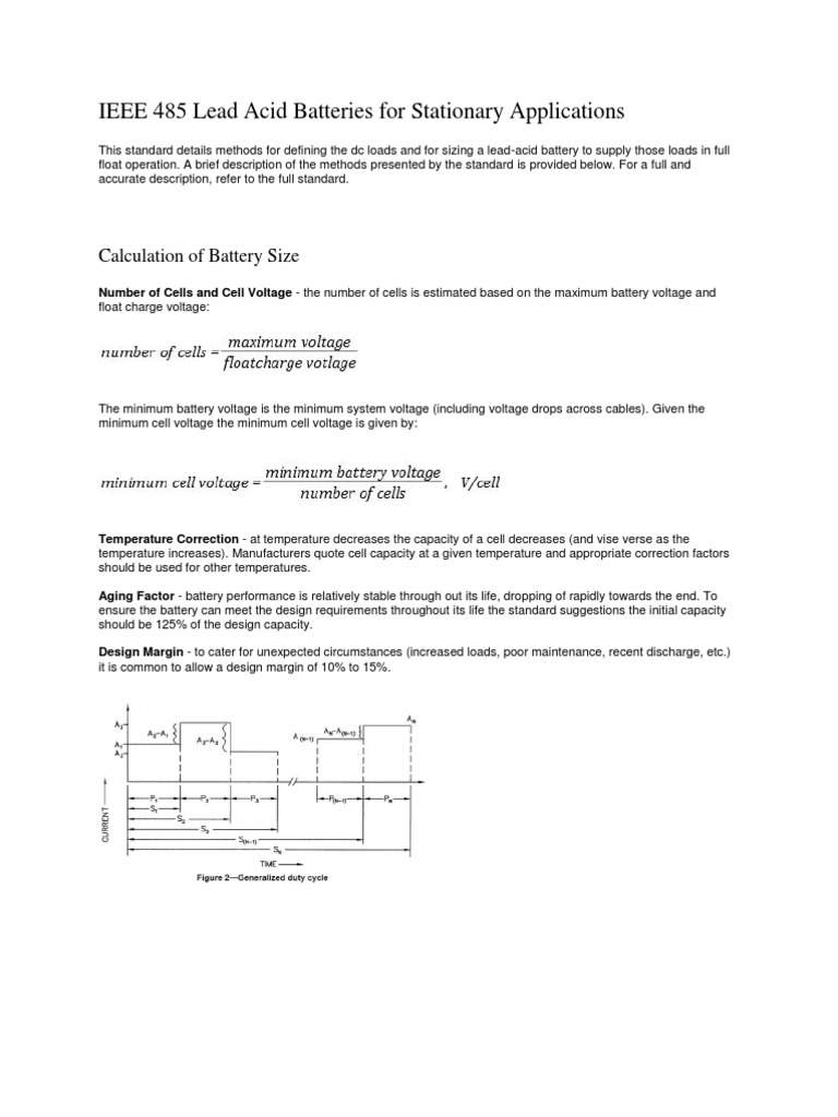 IEEE 485 Lead Acid Batteries For Stationary Applications | PDF ...