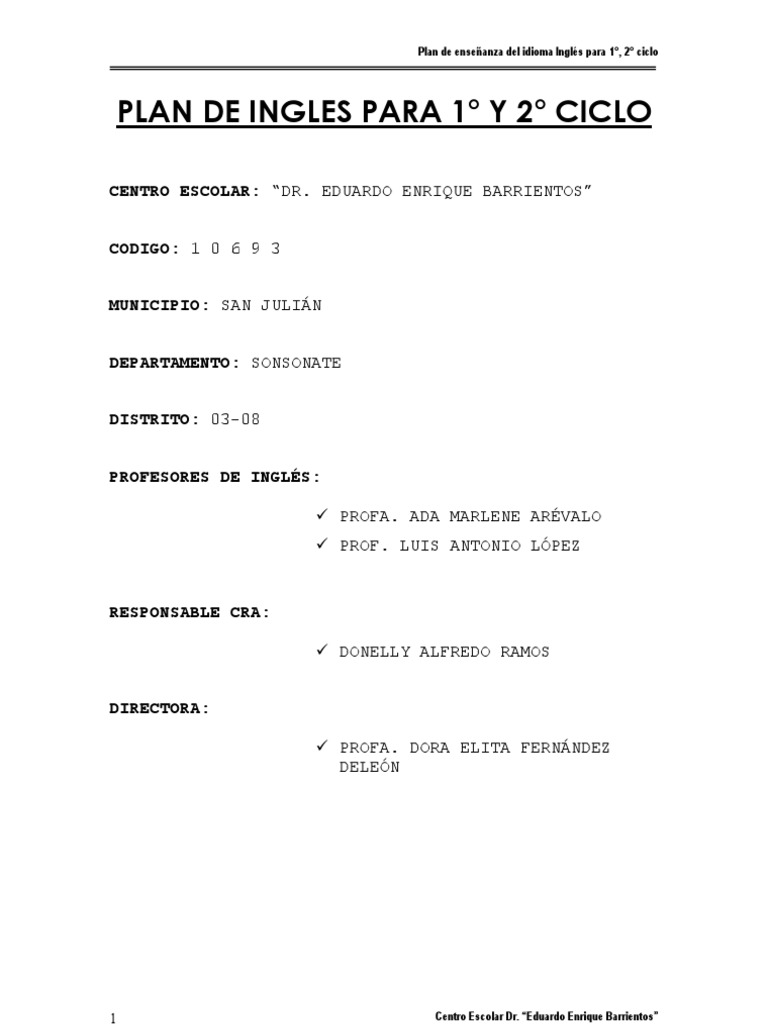 Plan de Ingles | PDF