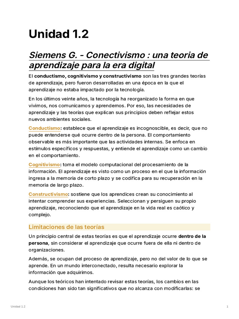 Unidad - 1.2 Educacional | PDF | Aprendizaje | Sicología