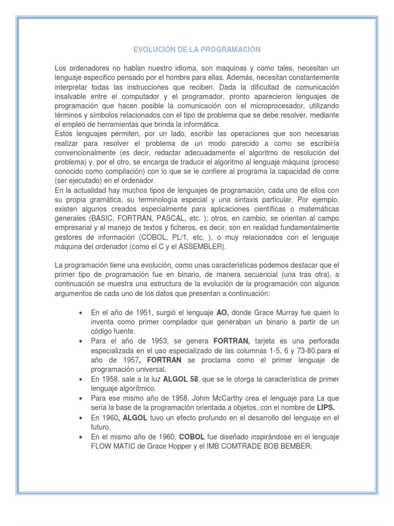 Historia de los Lenguajes de Programación | PDF | Tecnología