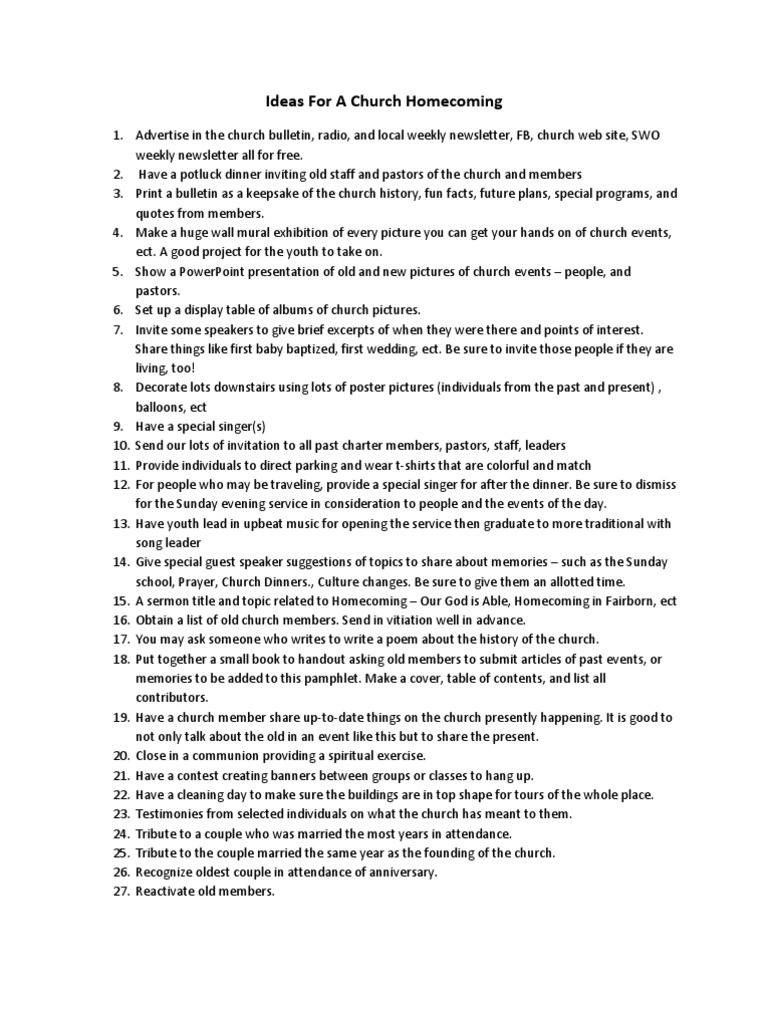 Church Homecoming Ideas and Themes | PDF