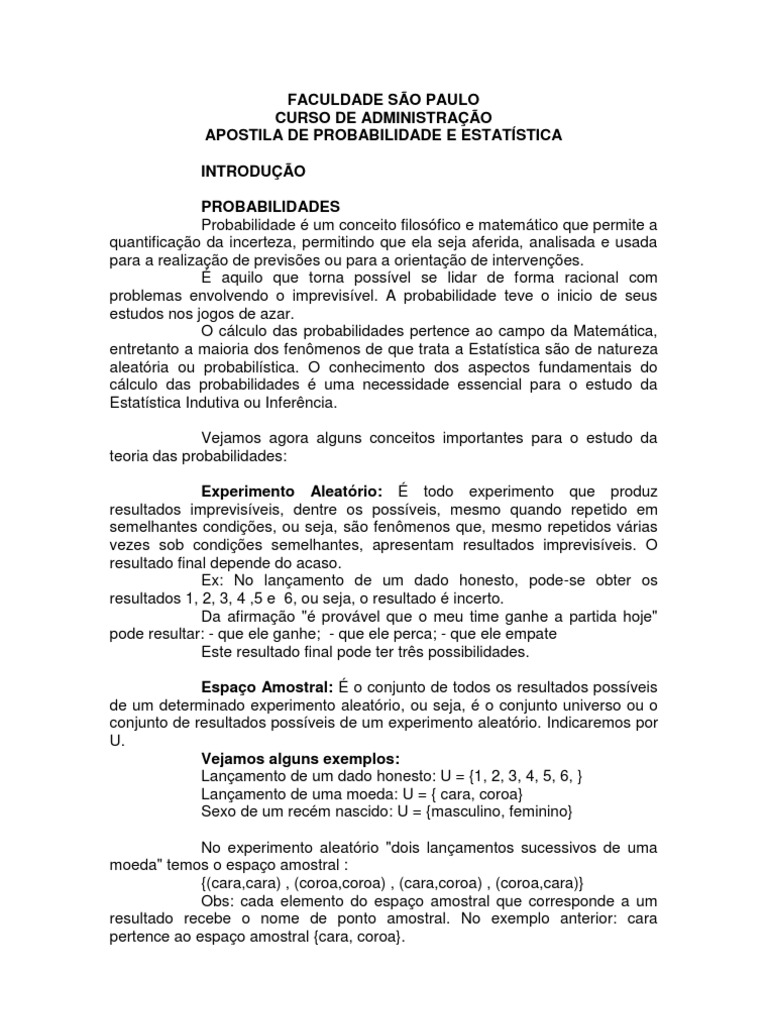Apostila de Introdução À Probabilidade | PDF | Probabilidade ...