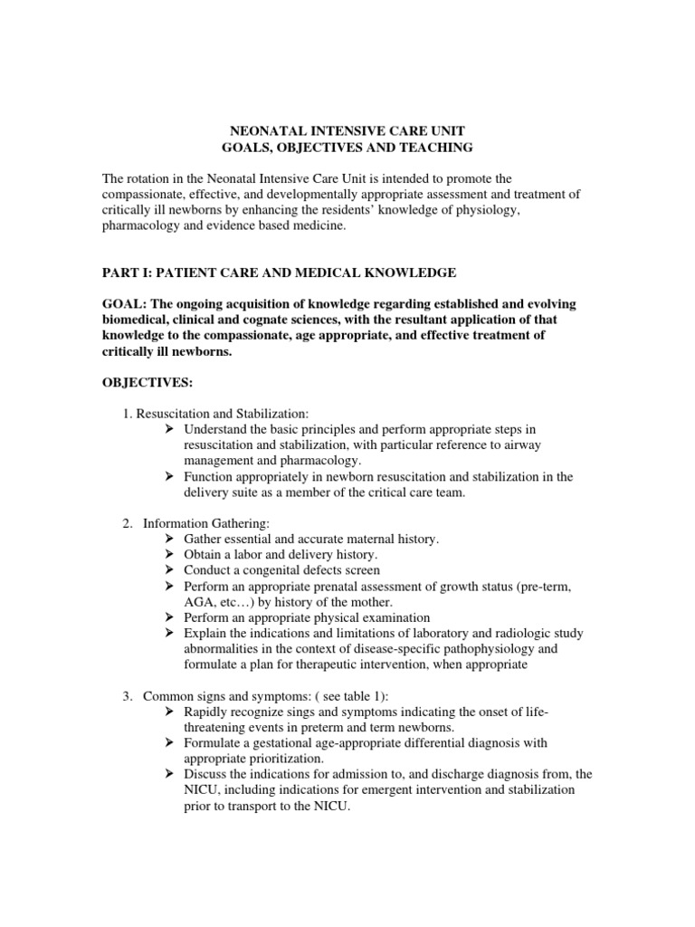 Neonatal Goals | PDF | Neonatal Intensive Care Unit | Congenital Disorder