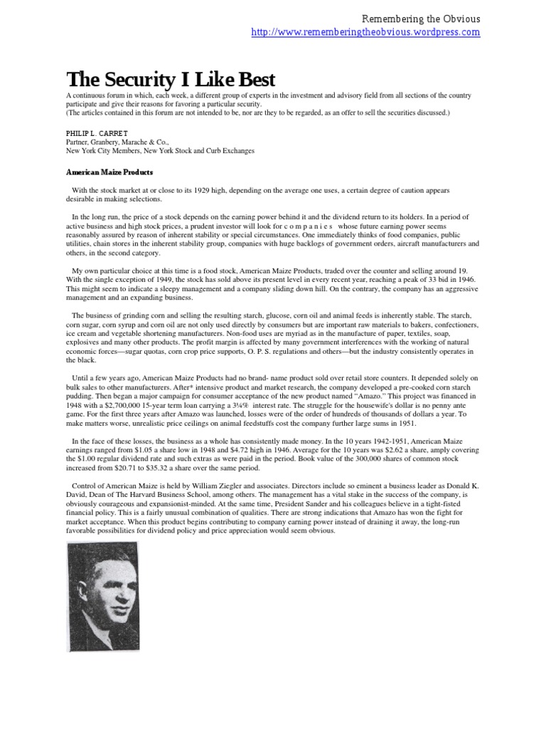 Phil Carret - American Maize | PDF | Maize | Stocks