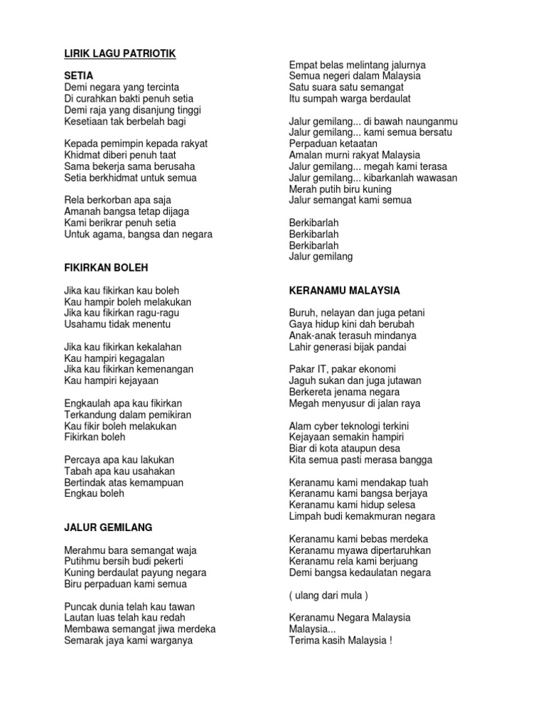 Lirik Lagu Pengakap Malaysia | PDF