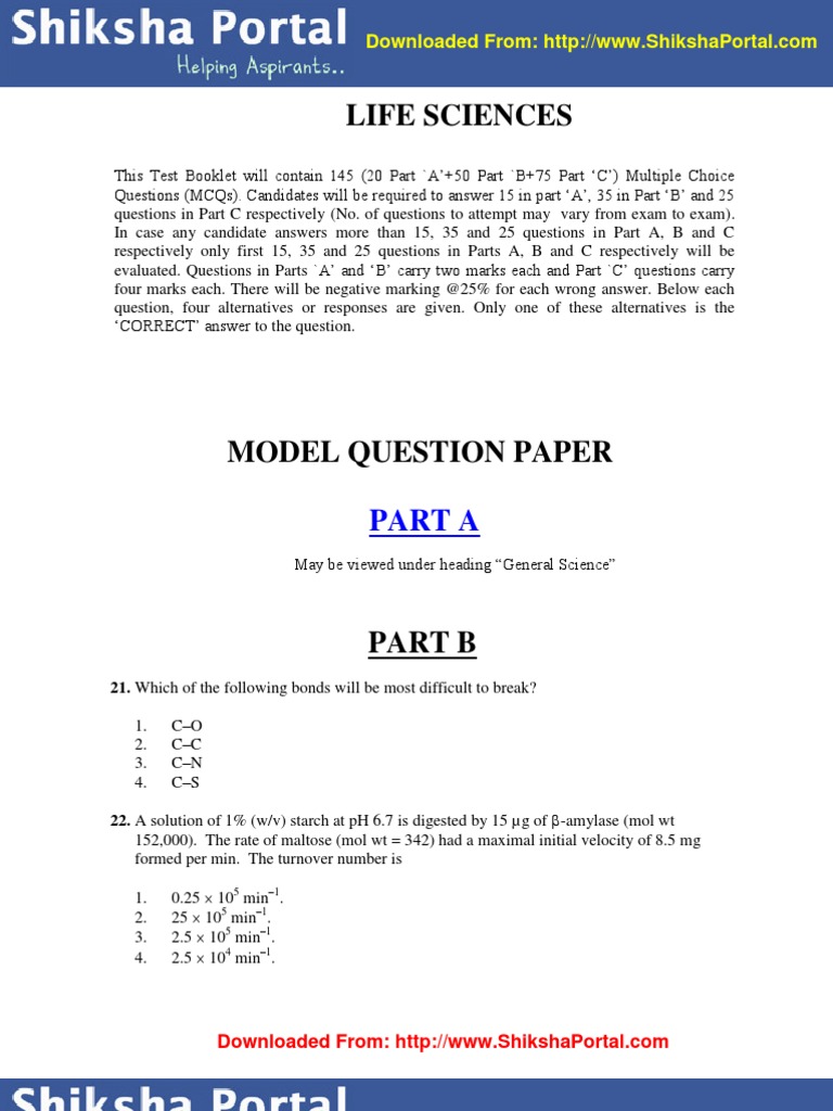 CSIR UGC NET Model Question Papers Life Sciences | PDF | Gene ...