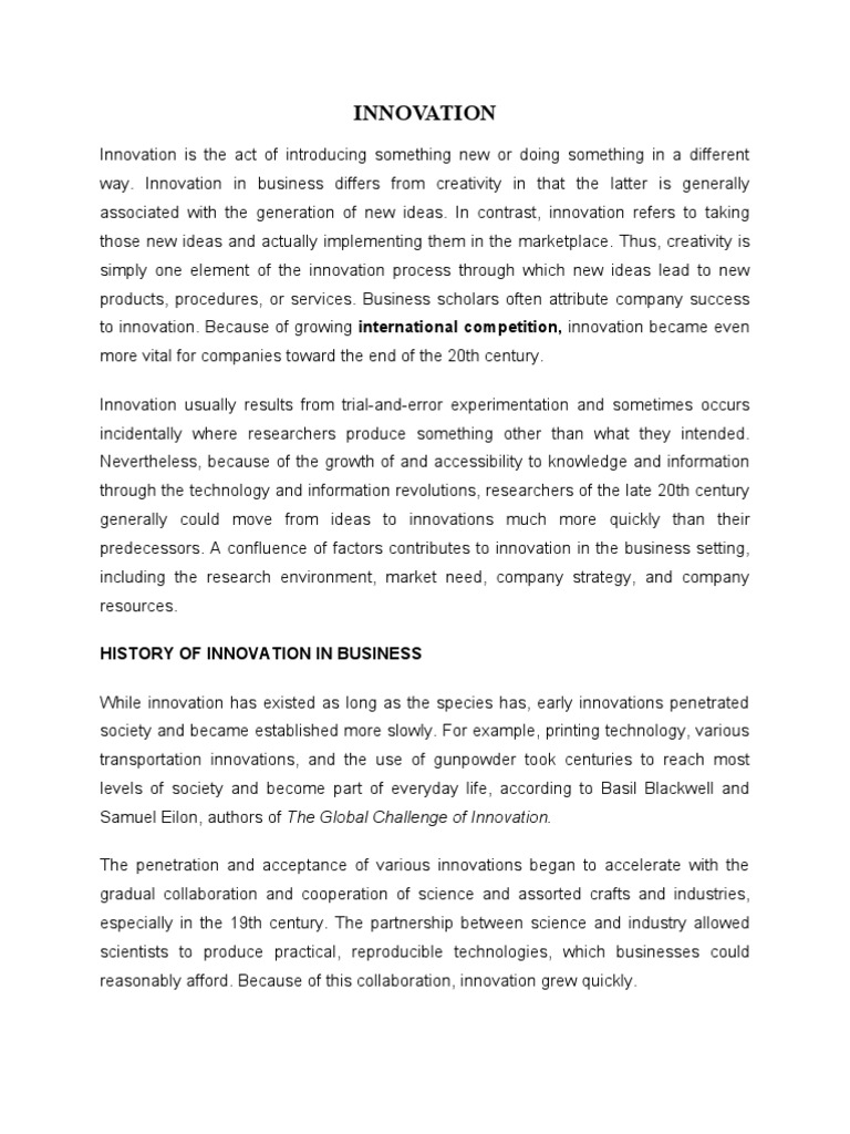 Innovation: History of Innovation in Business | PDF | Innovation ...