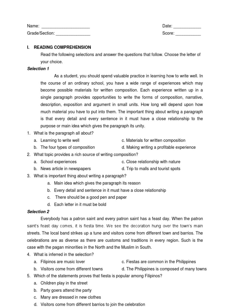 Junior High Reading Comprehension Test | PDF | Foreign Language Studies