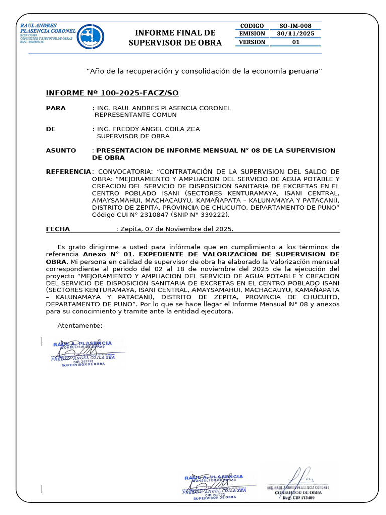 INFORME N°101-2025-FACZ_SO SUPERVISION - LIQUIDACION SUPER | PDF ...