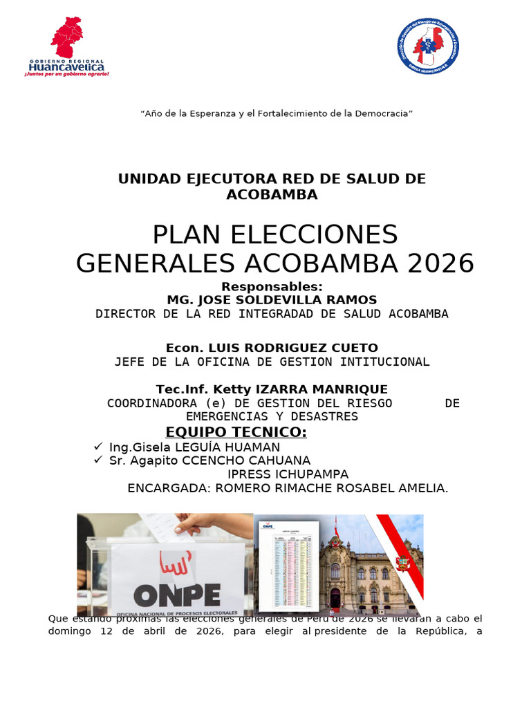 PLAN DE ELECCIONES GENERALES 2026 | PDF | Riesgo