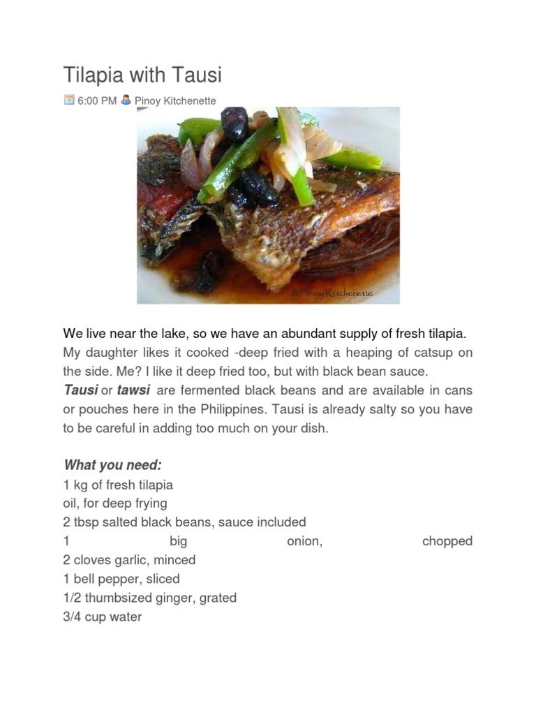 Tilapia With Tausi | PDF | Food And Drink Preparation | Food Ingredients