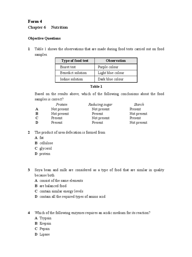 Chapter 6 Biology Question Bank | PDF | Metabolism | Digestion