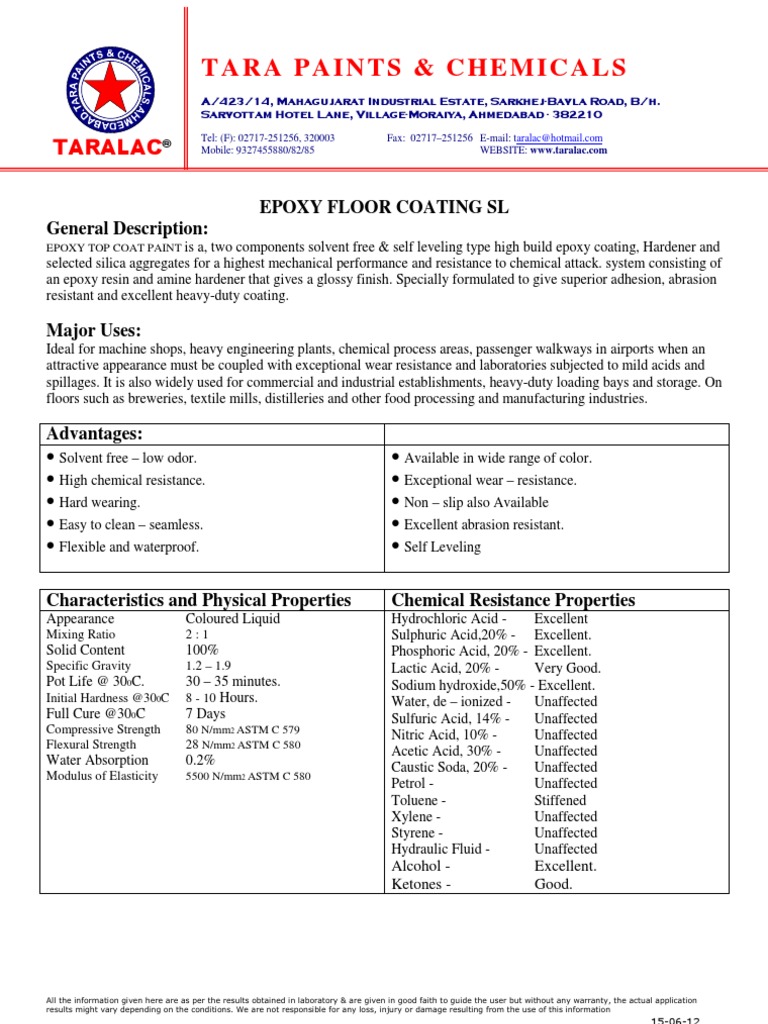 Taralac Tds Epoxy Floor Solvent Free Coating | PDF | Epoxy | Paint
