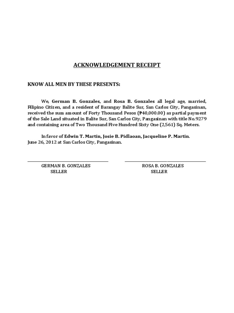Acknowledgement Receipt | Philippines | Southeast Asia