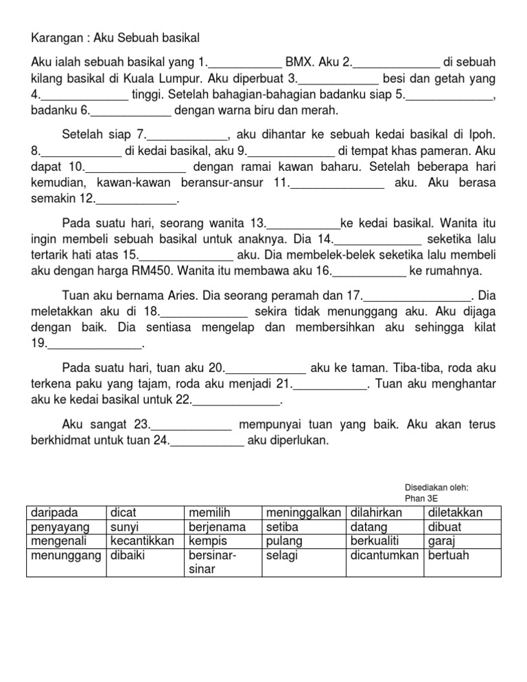 Karangan Aku Sebuah Basikal Pdf