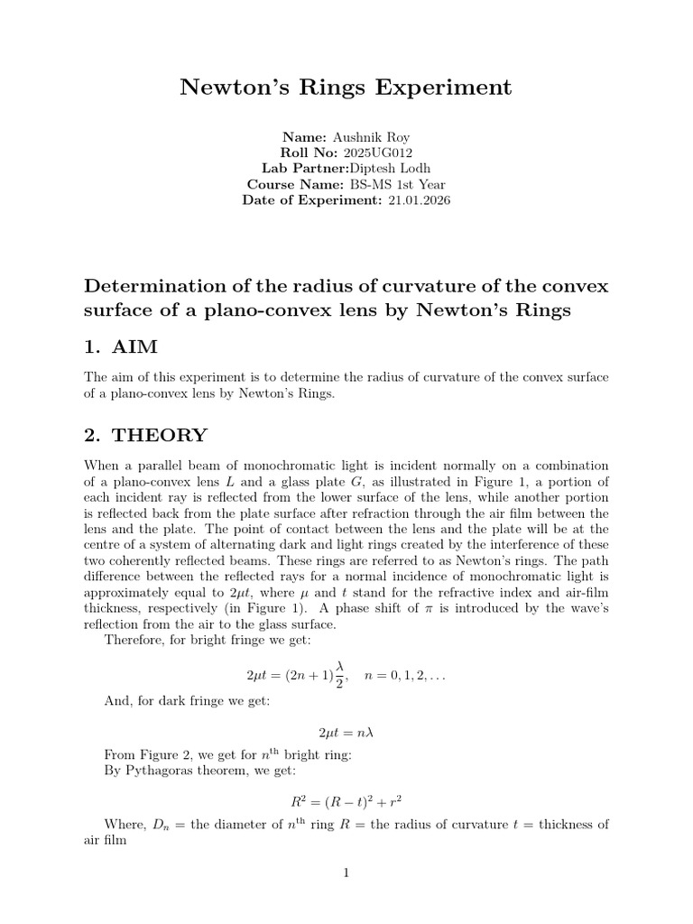 Lab Report 2 Newton's Rings | PDF | Electromagnetic Radiation | Optics