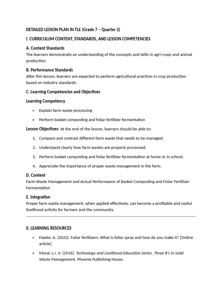 Detailed Lesson Plan in Tle | PDF | Compost | Waste Management