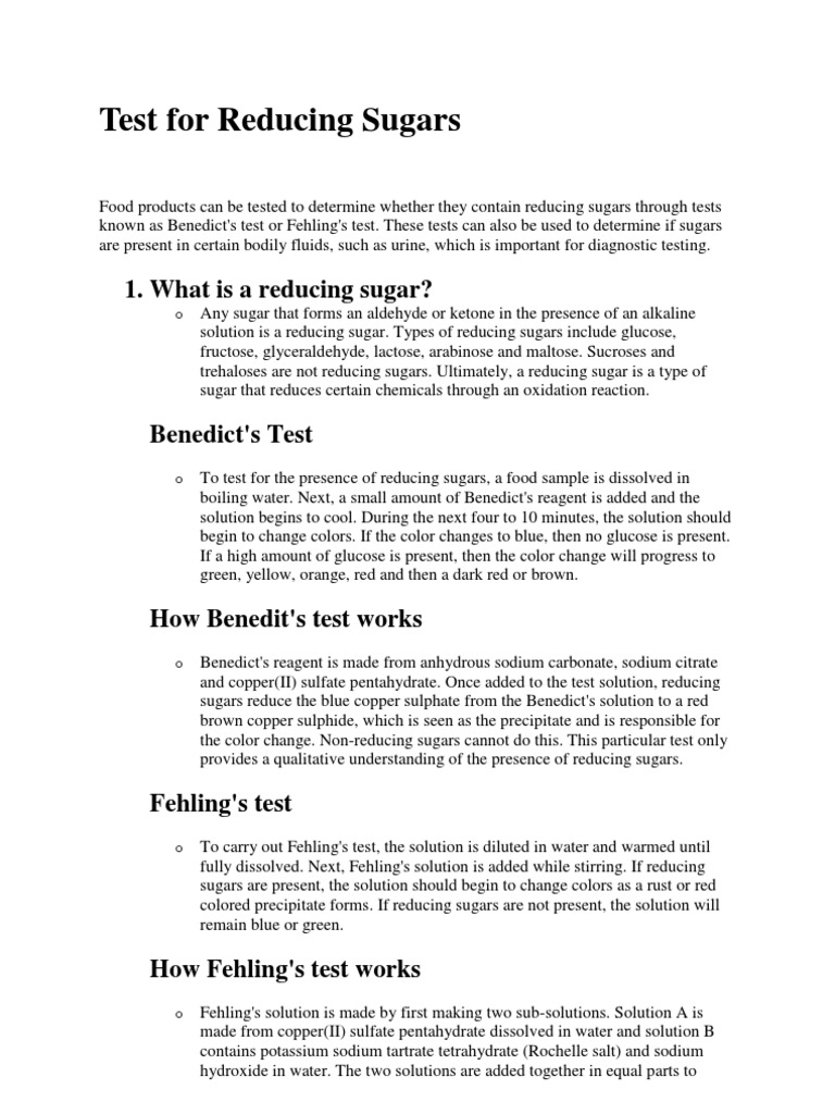 Reducing Sugars: Testing Methods Explained | PDF | Chemical Compounds ...
