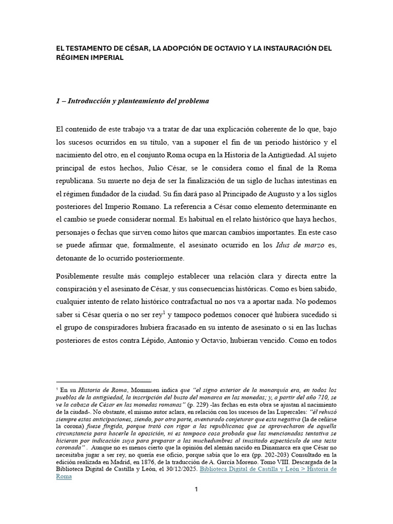 Testamento de César, Octavio e instauración del Imperio | PDF | Augusto ...