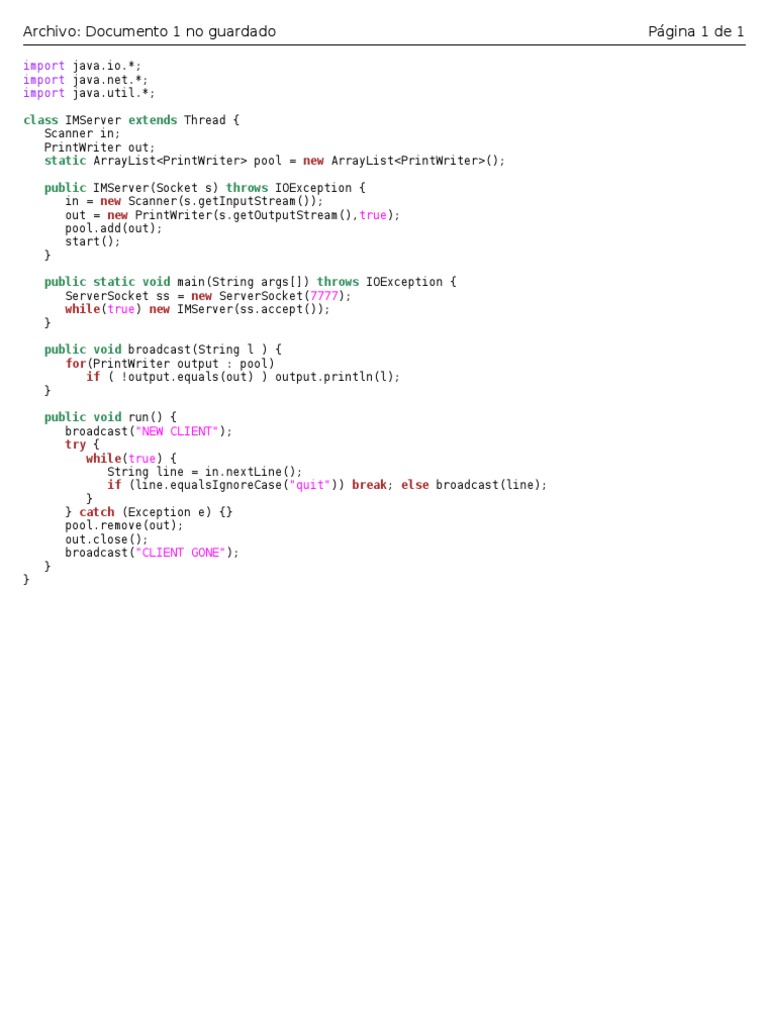 Java Chat Server Implementation Code | PDF