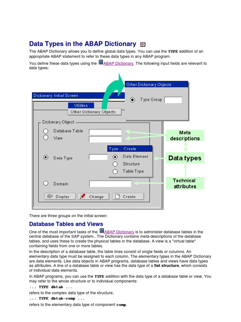 Data Types in The ABAP Dictionary | PDF | Data Type | Databases