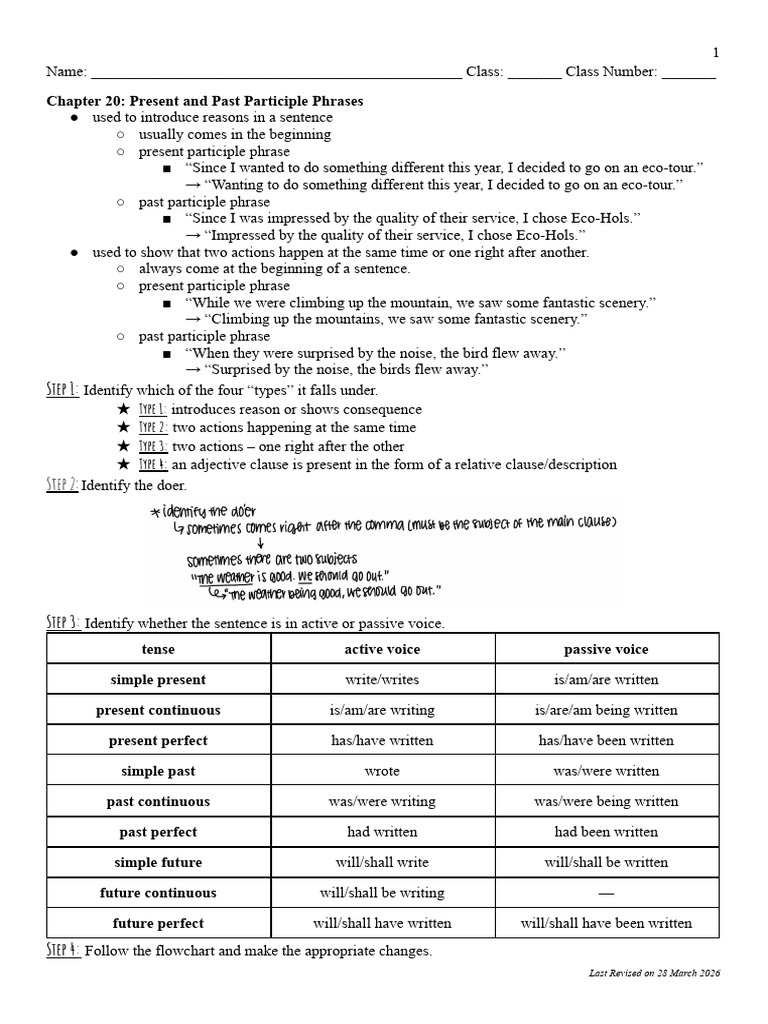 2627 Participle Phrases Packet | PDF | Perfect (Grammar) | Syntax