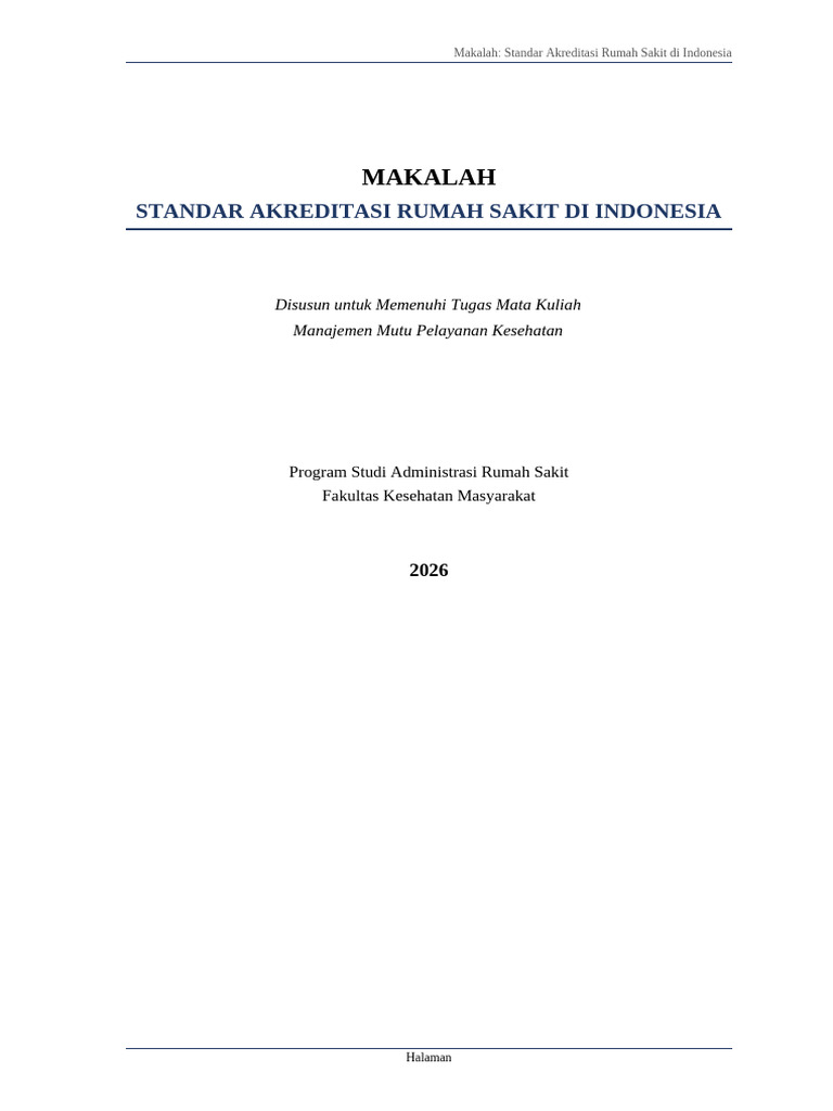 Makalah Standar Akreditasi Rumah Sakit SNARS | PDF