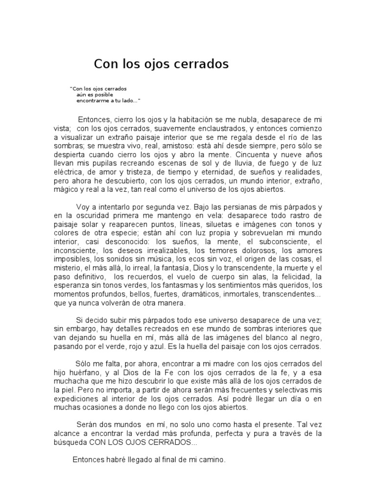 Con Los Ojos Cerrados 3 | Ojo | Ficción y literatura
