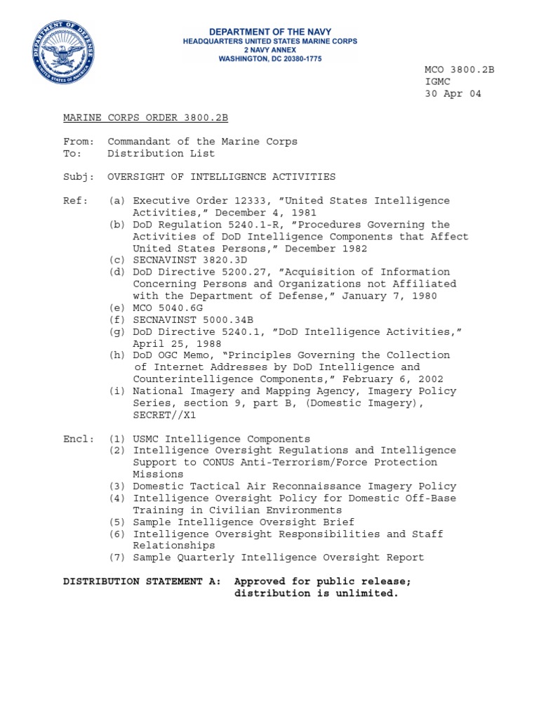 Marine Corps Intelligence Oversight Policy | PDF | Military ...