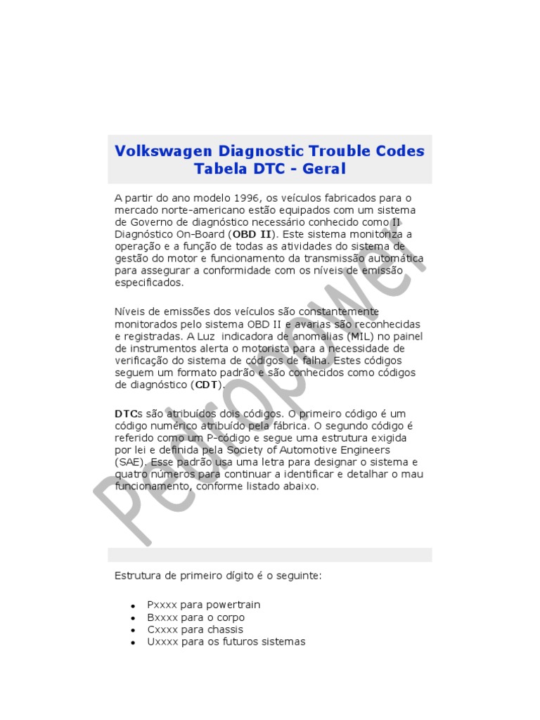 Volkswagen Diagnostic Trouble Codes | PDF | Turbocompressor | Volkswagen