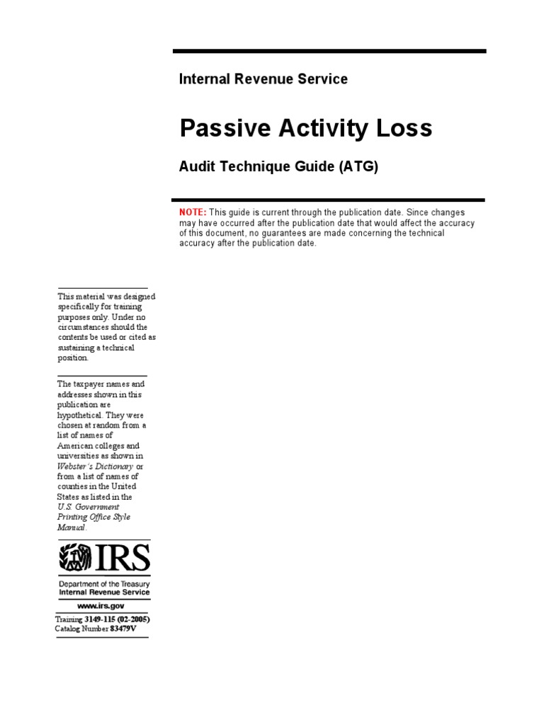 Passive Activity Loss Audit Technique Guide | PDF | S Corporation ...