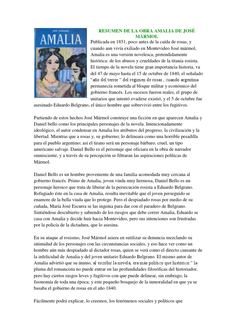 Resumen de La Obra Amalia de José Mármol | PDF