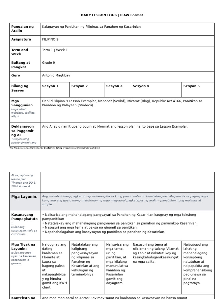 Filipino-9-Dll T1 W1 Ilaw Format | PDF