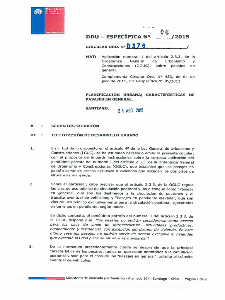 Circular Sobre Equipamiento de Un Pasaje Xa Usar Vivienda d Esala Cuna ...