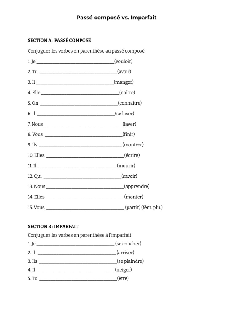 Copy of Passe Compose Imparfait Pratique | PDF | Verbe