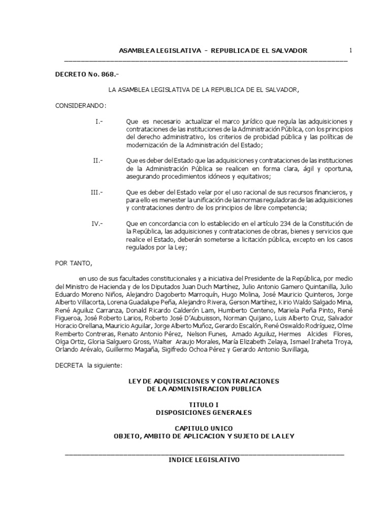 Ley de Adquisiciones y Contrataciones de La Administración Pública ...