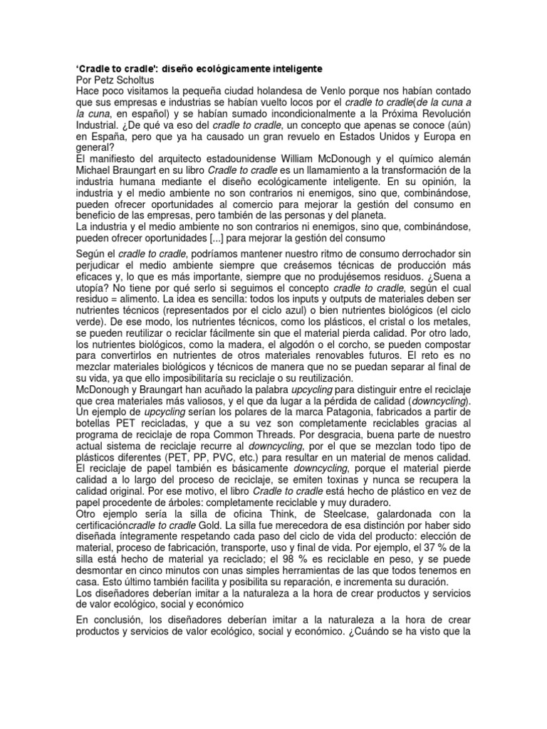 Cradle To Cradle | PDF | Reciclaje | El plastico