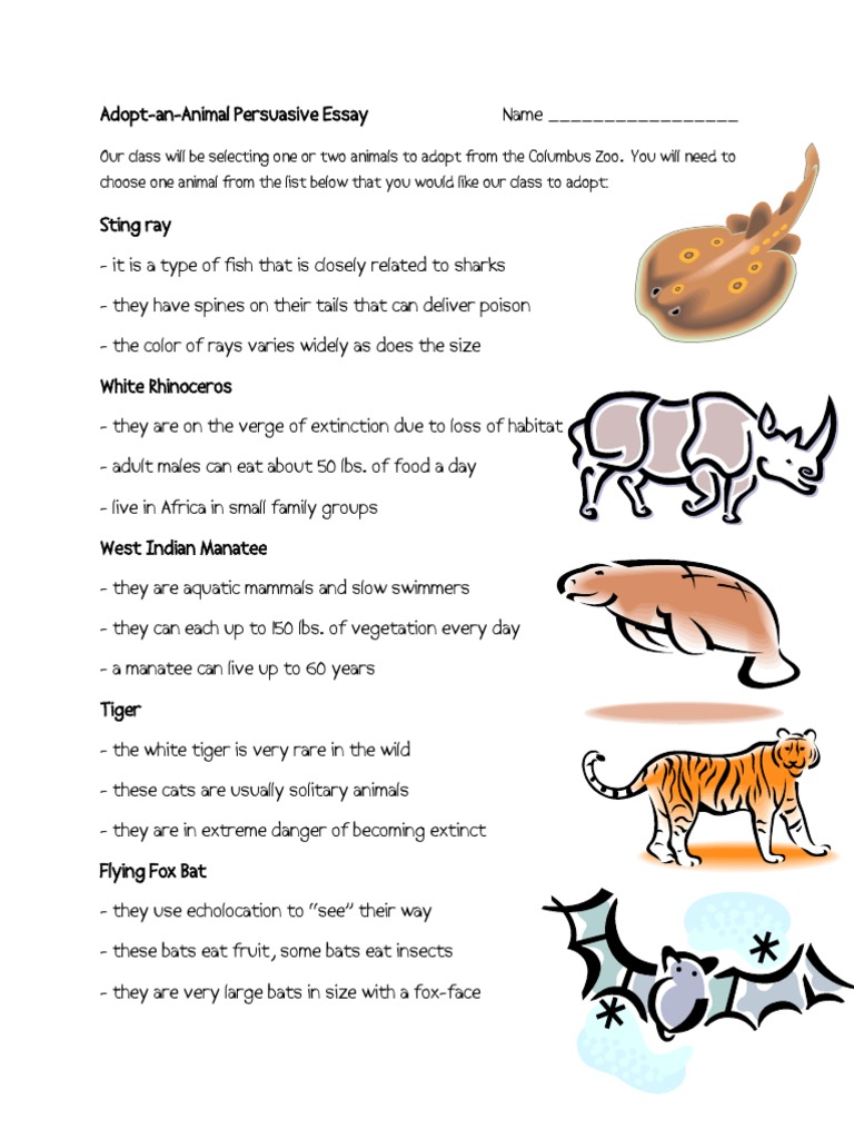 Persuasive Essay on Animal Adoption | PDF