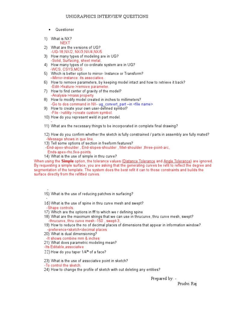 Unigraphics Interview Question A Ire | PDF