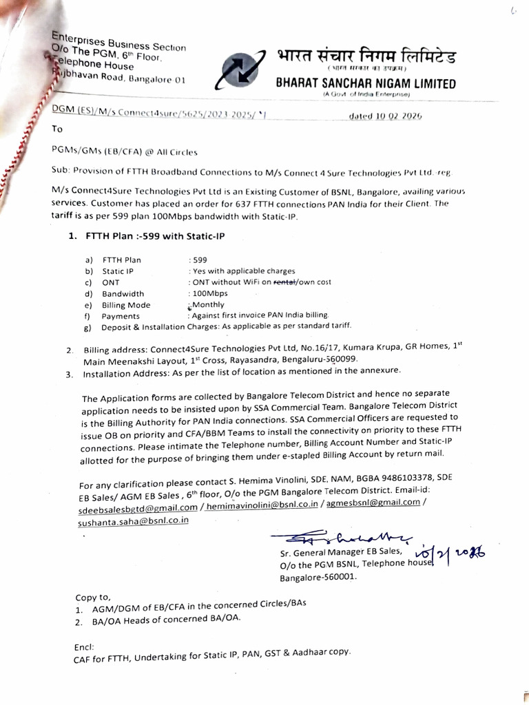 Letter To All Circles From SR - GM EB-BGBA | PDF | Telephony | Digital ...