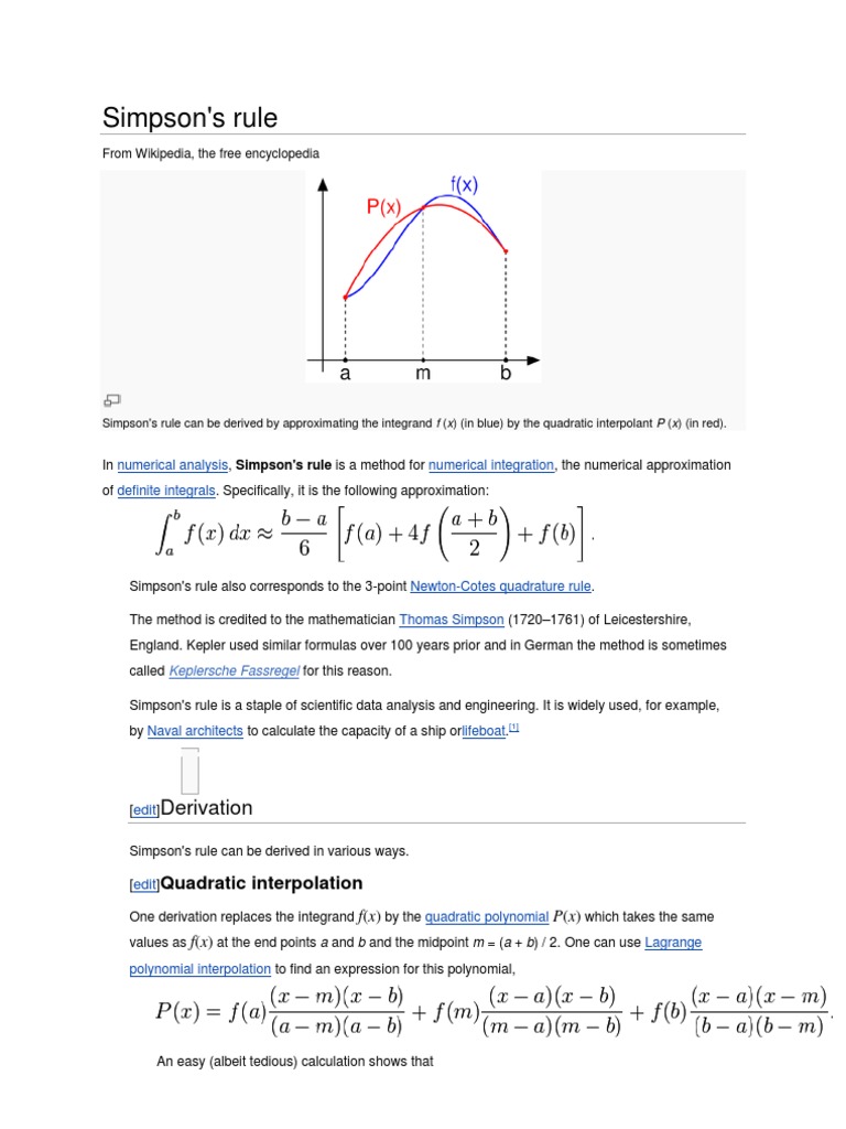 Simpson's Rule: Derivation | Download Free PDF | Calculus | Analysis