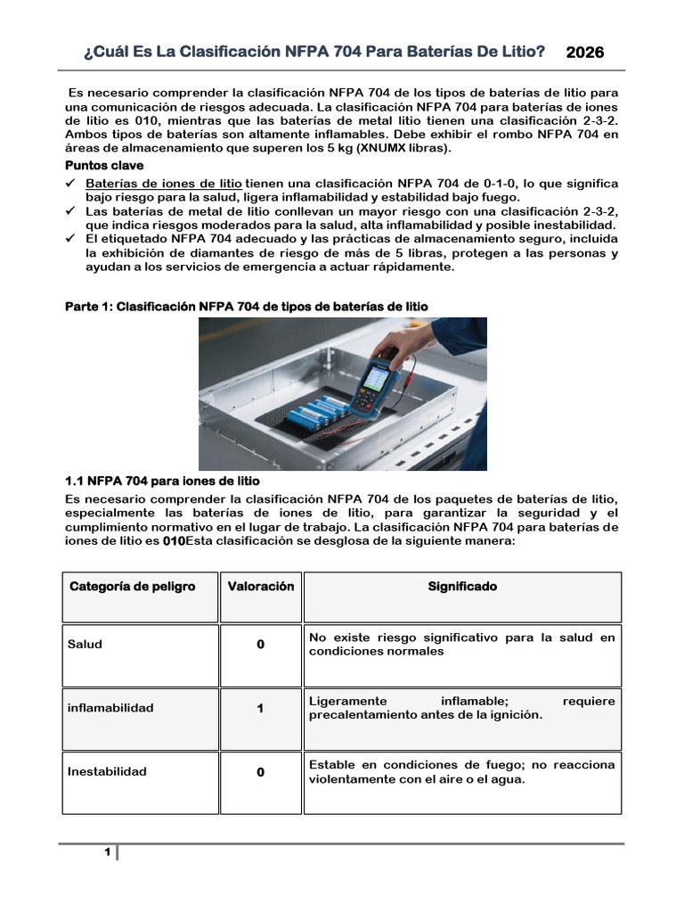 Baterias de Litio NFPA 704 | PDF | Batería de iones de litio
