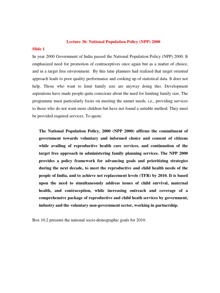 Lecture 36: National Population Policy (NPP) 2000 Slide 1 | PDF ...