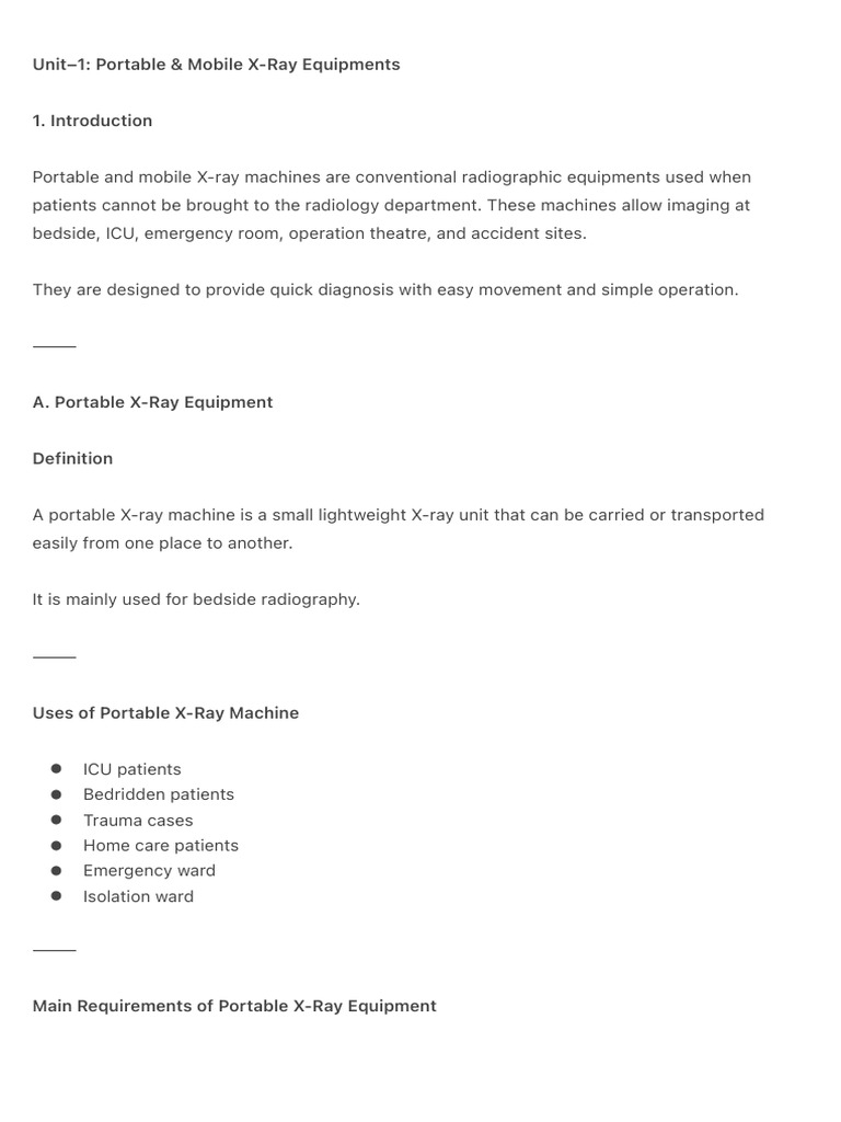 Unit-1 - Portable & Mobile X-Ray Equipments | PDF | Radiography | X Ray