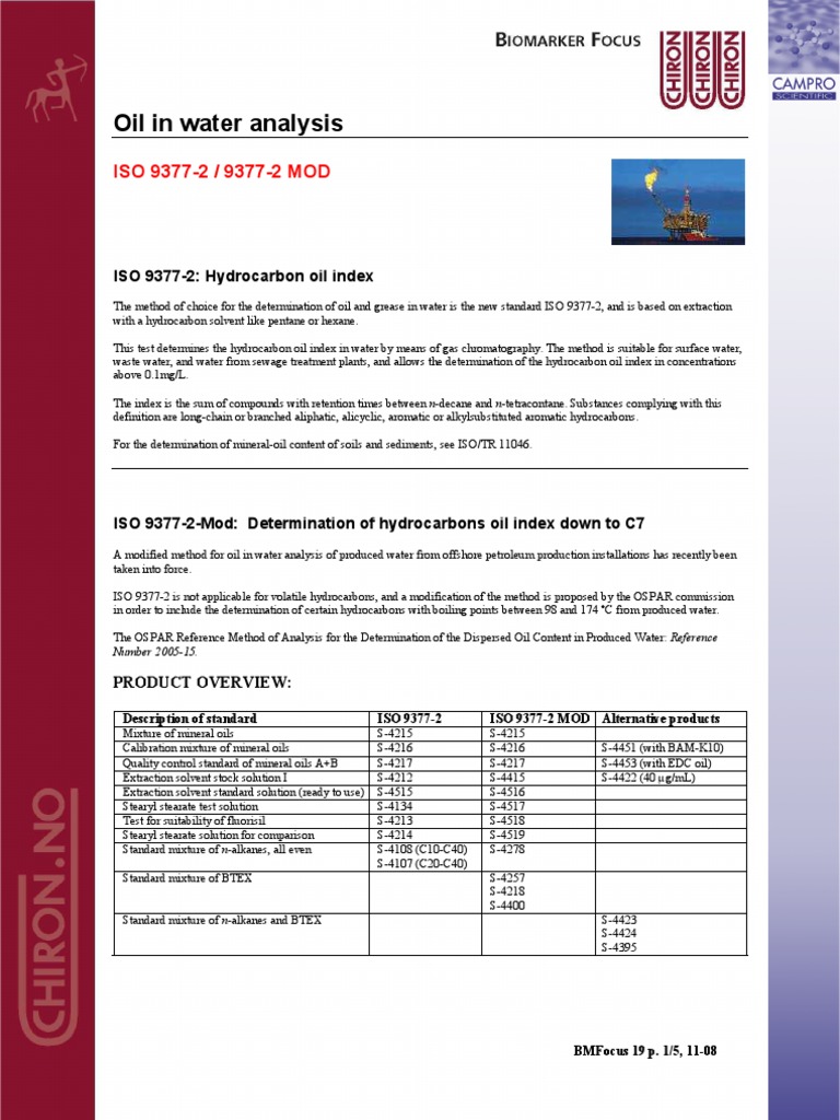 Oil in Water Analysis: ISO 9377-2 / 9377-2 MOD | PDF | Solution | Petroleum