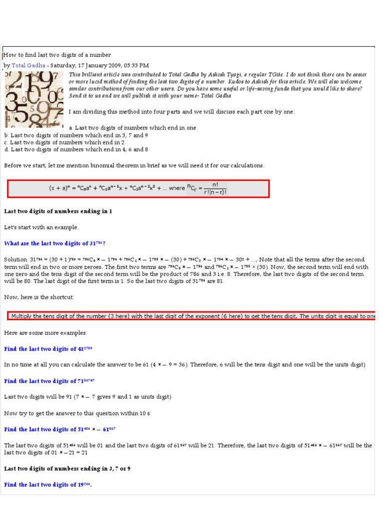 How to Find Last Two Digits | Physics & Mathematics | Mathematics