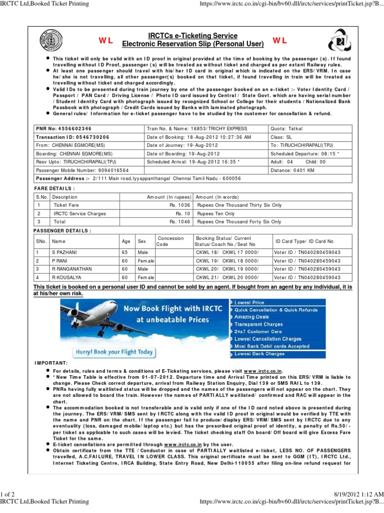 Booked Ticket Printing | PDF | Identity Document | Ticket (Admission)