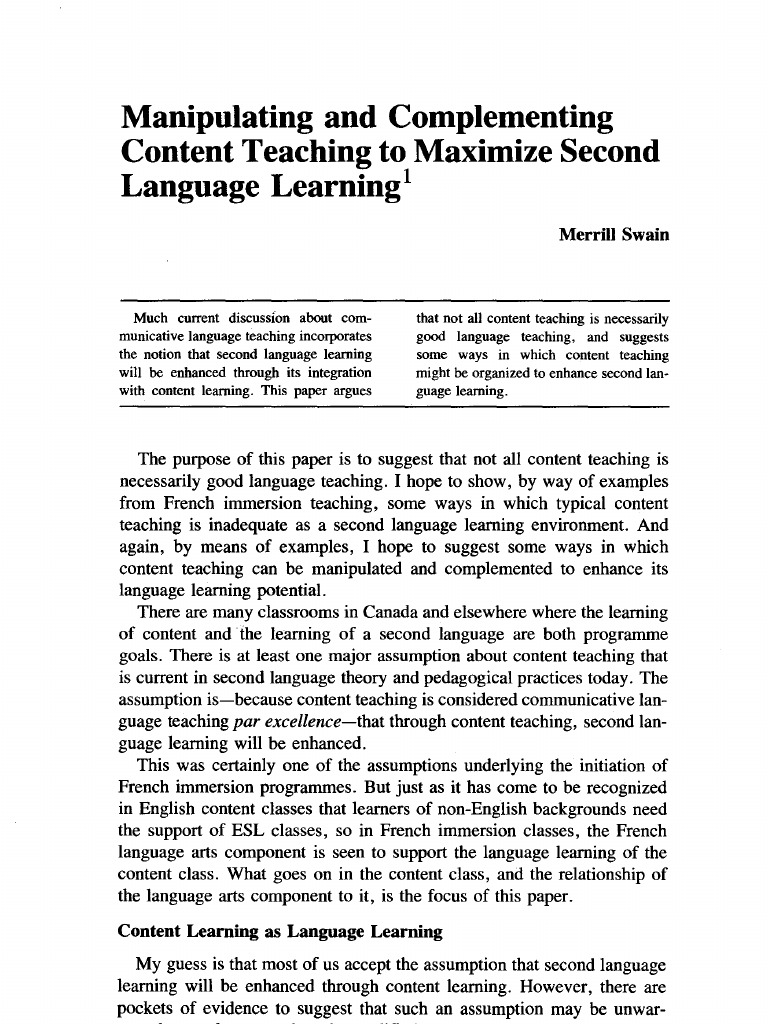 Swain 1988 Manipulating and Complementing Content Teaching | PDF ...
