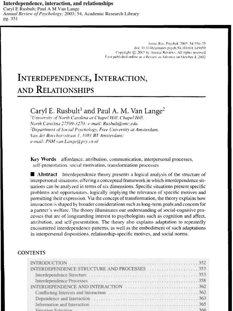 Interdependence Interaction And Relationships Pdf Copyright